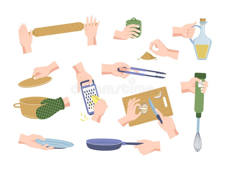 Hands Kitchenware Set. Female Hands Holding Utensils and Culinary ...