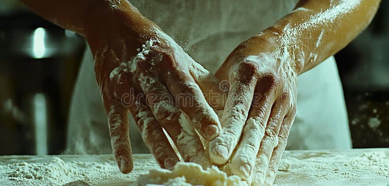 Hands Kneading Dough Artisan Baking Process Captured in Rustic Kitchen ...