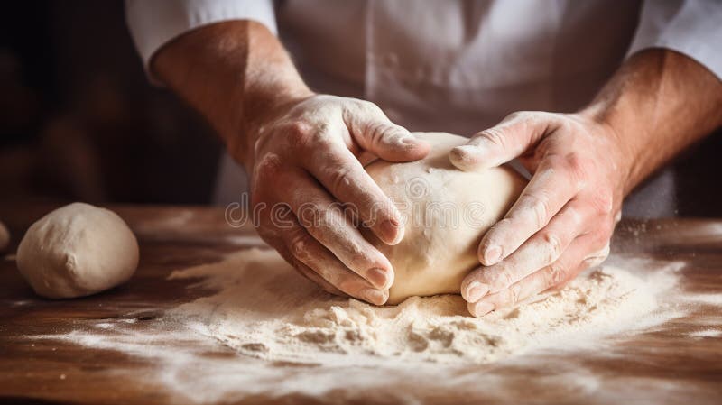 Hands Kneading Dough in Bakery Baking Process. Generative Ai Stock ...
