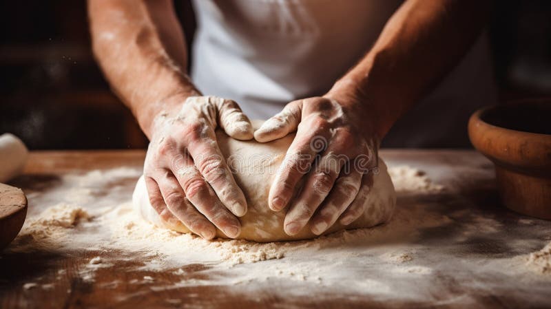 Hands Kneading Dough in Bakery Baking Process. Generative Ai Stock ...
