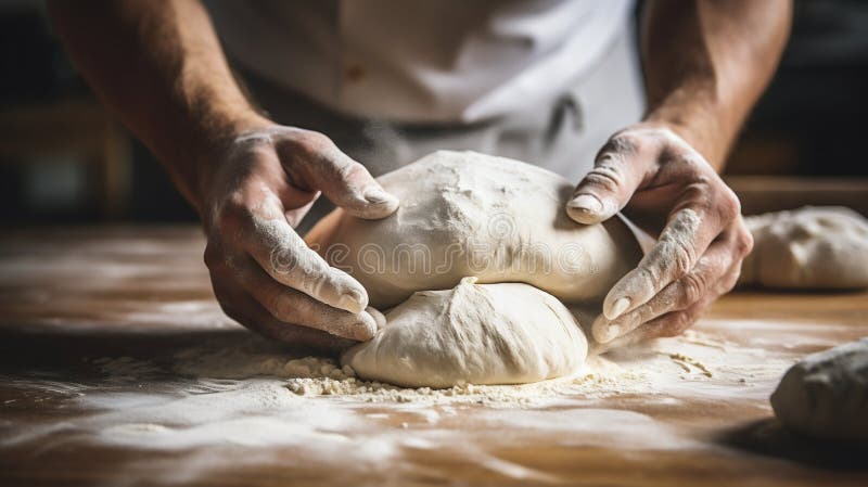 Hands Kneading Dough in Bakery Baking Process. Generative Ai Stock ...