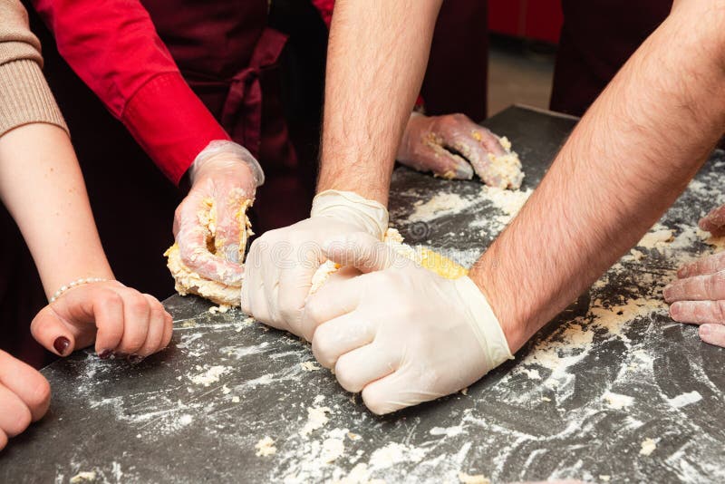 Hands Kneading Dough during Cooking Class Stock Image - Image of ...