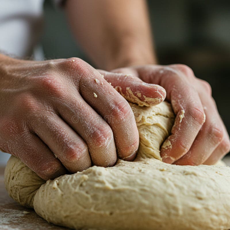 Hands Kneading Dough on a Flat Surface, Showing a Close-up of the ...