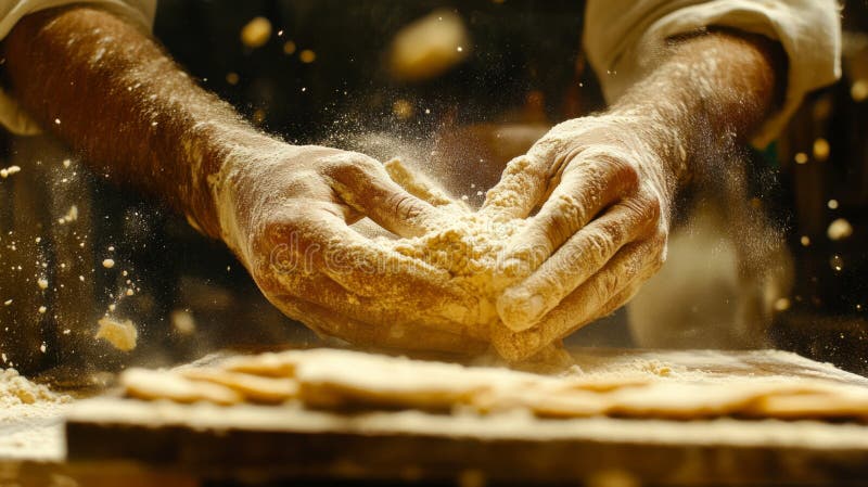 Hands Kneading Dough Flour Dusting Air Stock Illustration ...