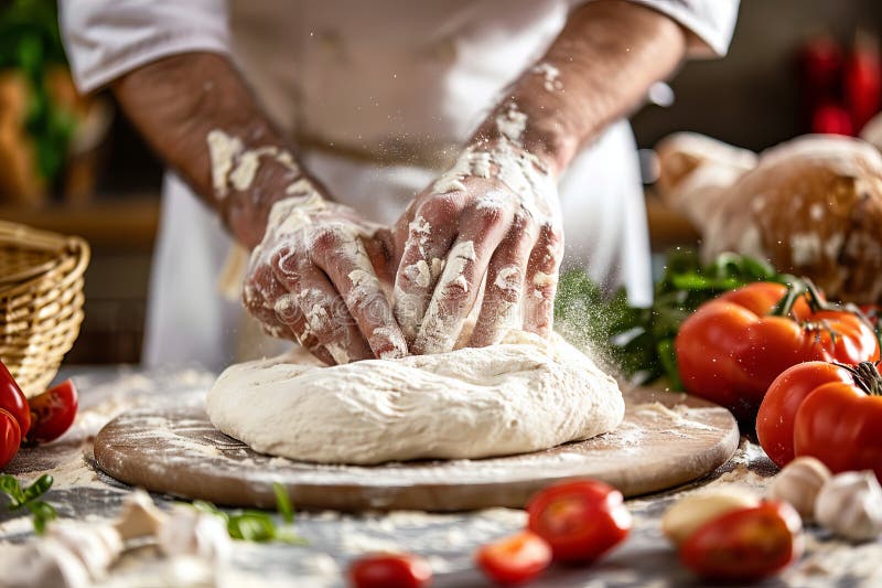 Hands Kneading Dough with Flour on a Table. Stock Image - Image of ...