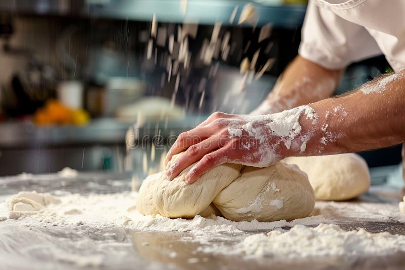 Hands Kneading Dough with Flour on a Table. Stock Image - Image of chef ...