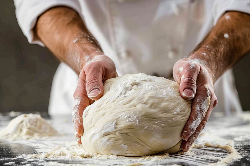 Hands Kneading Dough with Flour on a Table. Stock Photo - Image of bake ...