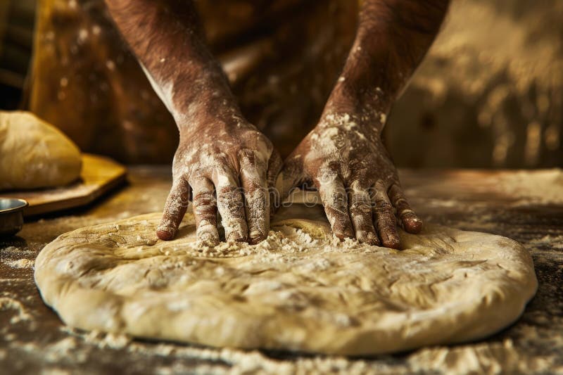 Hands Kneading Dough on Floured Surface: Artisanal Baking Process in ...