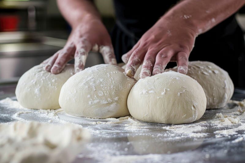 Hands Kneading Dough on Floured Surface: Artisanal Baking Process in ...