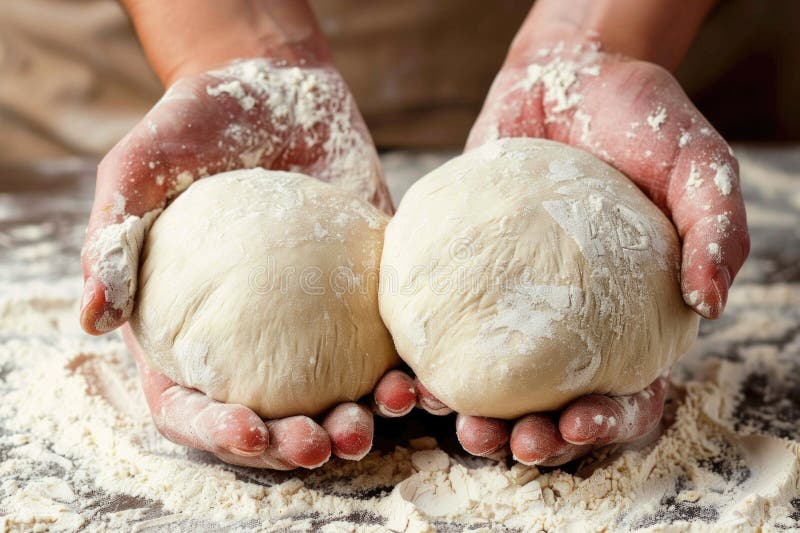 Hands Kneading Dough on Floured Surface: Artisanal Baking Process in ...