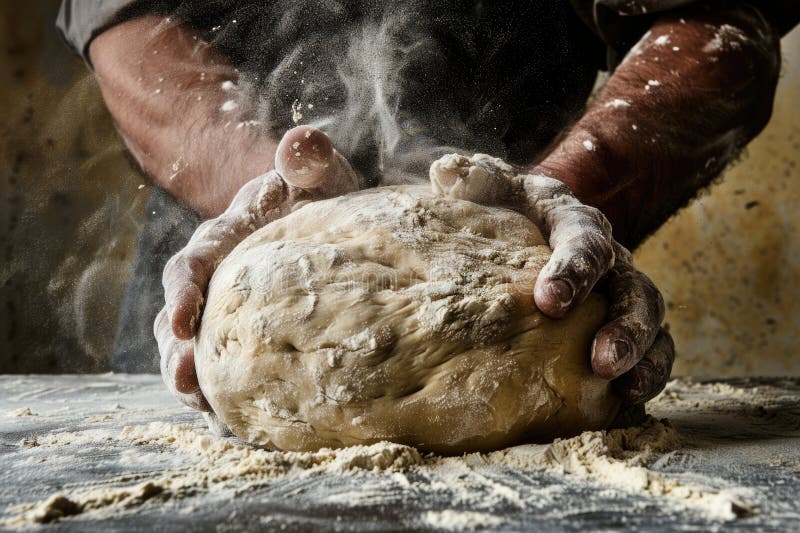 Hands Kneading Dough on Floured Surface: Artisanal Baking Process in ...