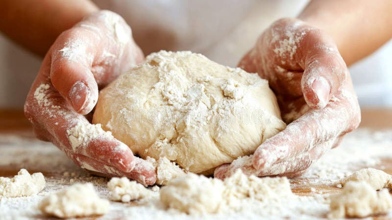 Hands Kneading Dough Floury Surface Stock Illustration - Illustration ...