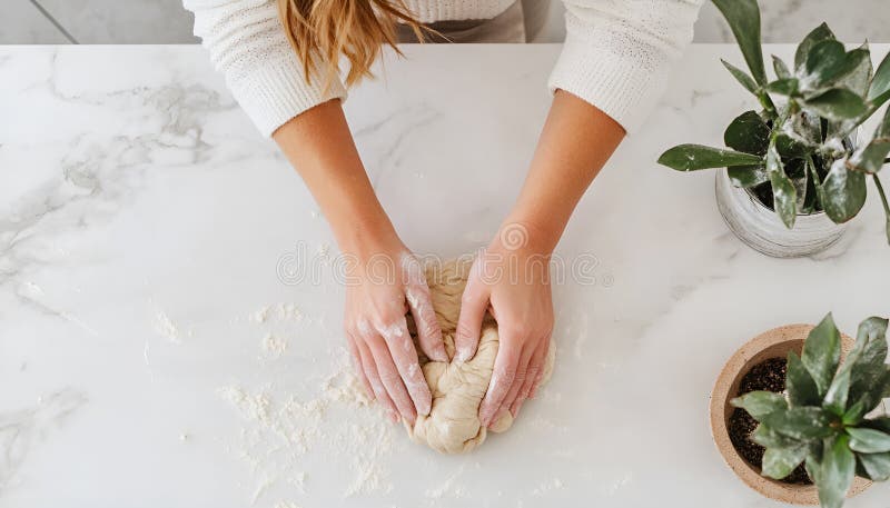 Hands Kneading Dough on a White Table Stock Photo - Image of table ...