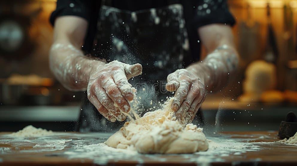 Hands Kneading Dough on Table, Baking Skill Behind Bread Making Concept ...
