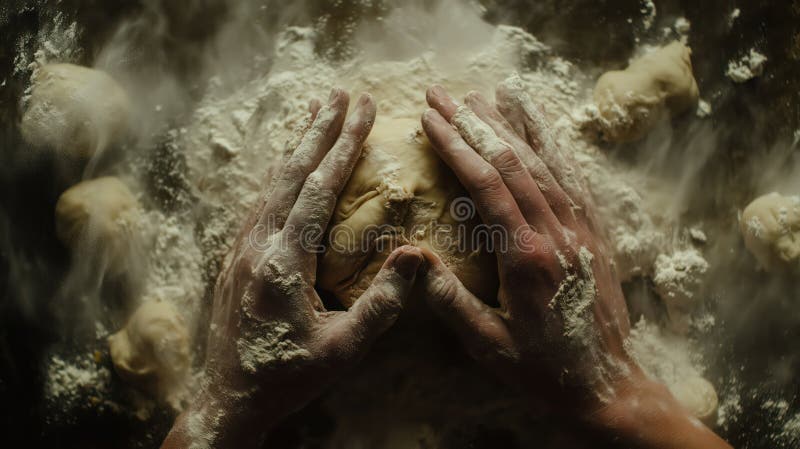 Hands Kneading Fresh Dough on a Floured Surface Stock Image - Image of ...