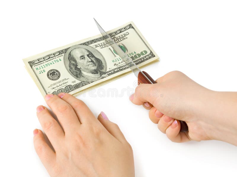 Hands with Knife Cutting Money Stock Image - Image of banking ...
