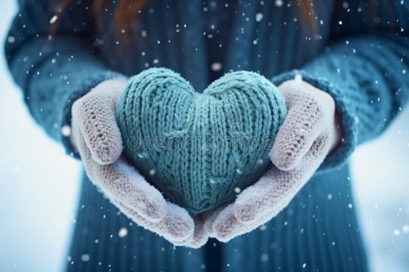 Hands in Knitted Mittens Shaping a Heart from Snow Stock Illustration ...