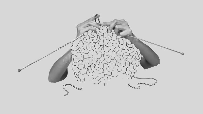 Hands Knitting Human Brain, Symbolizing Cognitive Development. Concept ...