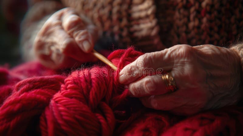 The Hands Knitting Red Yarn.AI Generated Image Stock Image - Image of ...