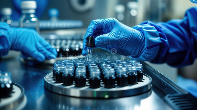Hands of a Lab Technician with a Tube of Blood Sample and a Rack with ...