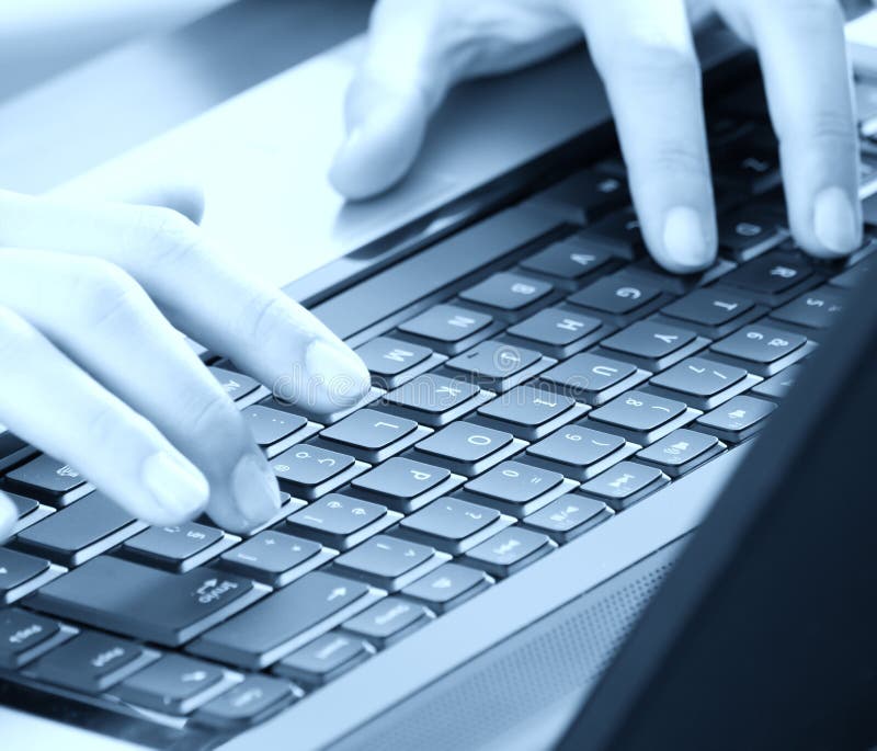 Hands on a laptop stock photo. Image of person, workplace - 18809780
