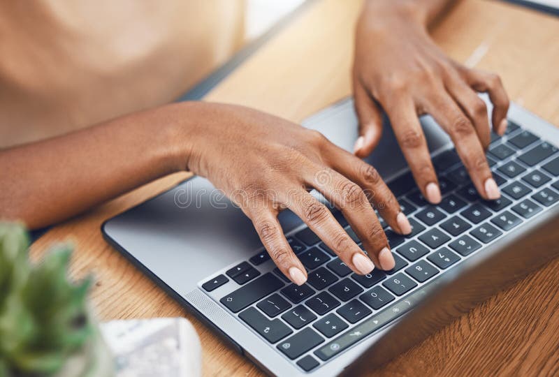 Hands Laptop And Black Woman Software Developer Of Cybersecurity
