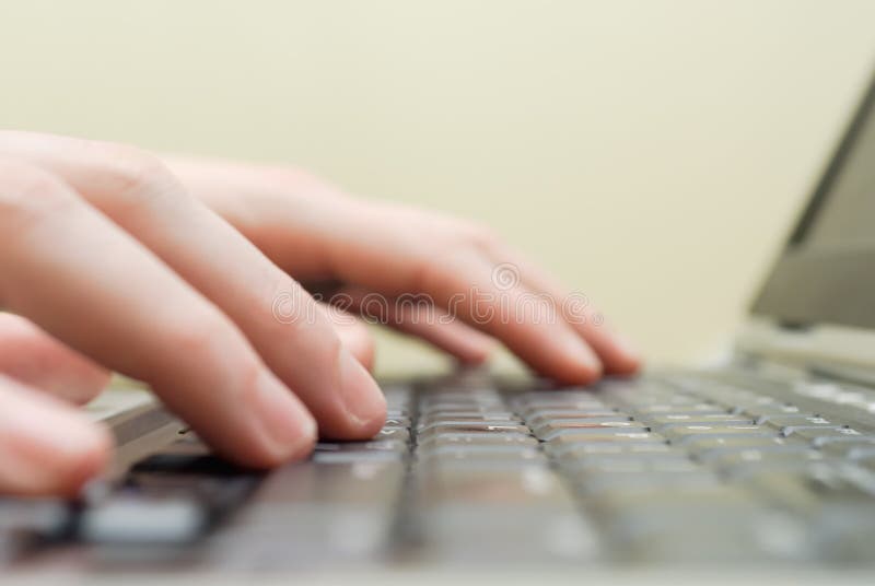 Hands on laptop closeup stock image. Image of keys, touching - 4182987
