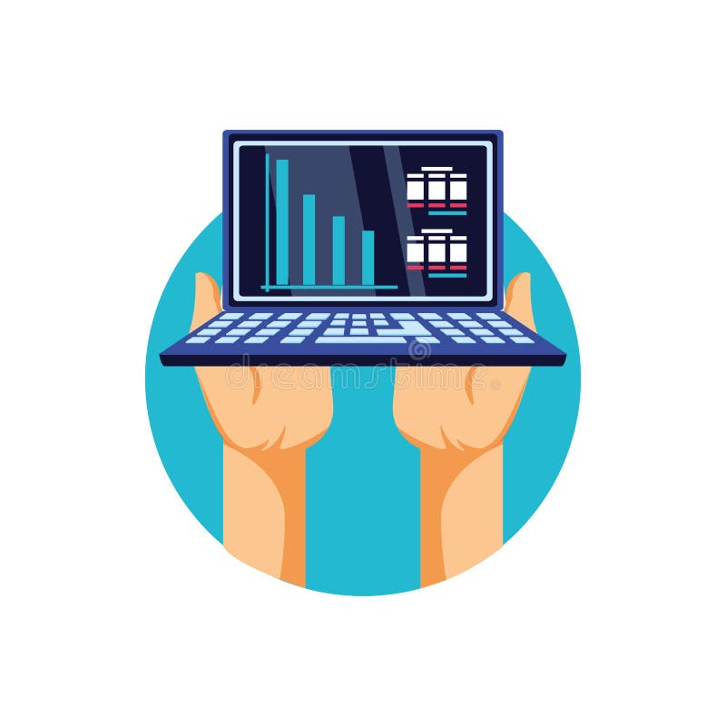 Hands and Laptop Computer with Infographic Stock Vector - Illustration ...
