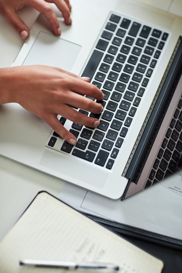 Hands, Laptop and Editing with Notebook for Remote Work, Planning and ...