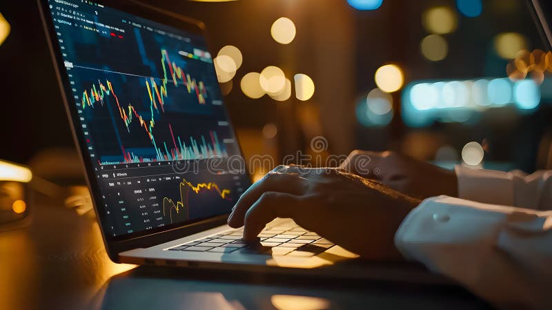 Hands on a Laptop Keyboard with Charts on Screen, Showing Data Analysis ...