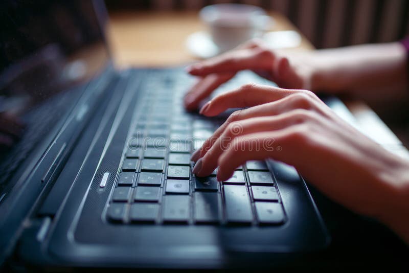 Hands on Laptop Keyboard Close Up Stock Image - Image of hands, digital ...