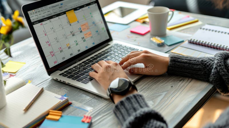 The Hands on a Calendar Laptop.AI Generated Image Stock Image - Image ...