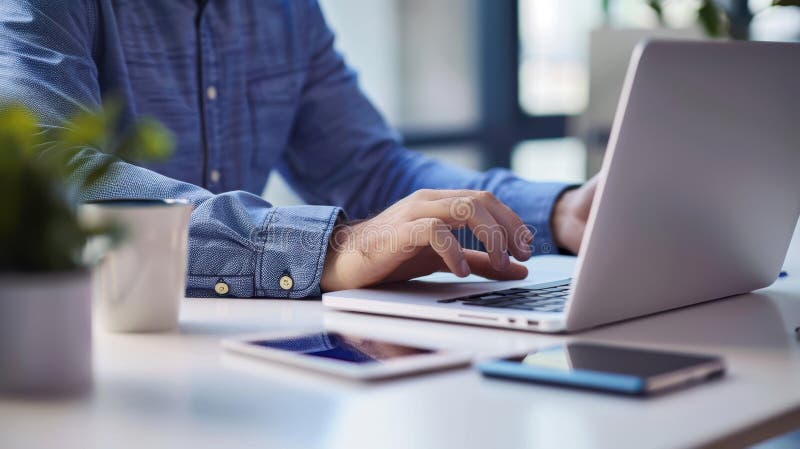 The Hands on Laptop Keyboard. AI Generated Stock Photo - Image of ...
