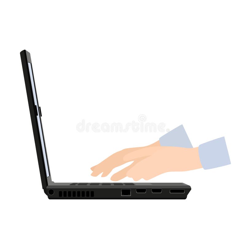 Hands on Laptop Keyboard Vector Illustration. Side View Stock Vector ...