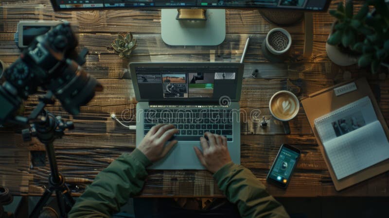 Hands are on a Laptop Keyboard with Video Editing Software on the ...