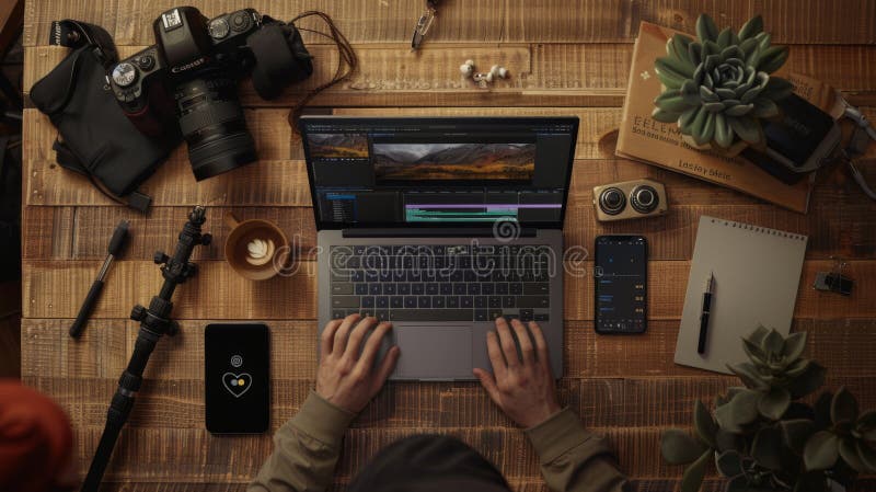 Hands are on a Laptop Keyboard with Video Editing Software on the ...