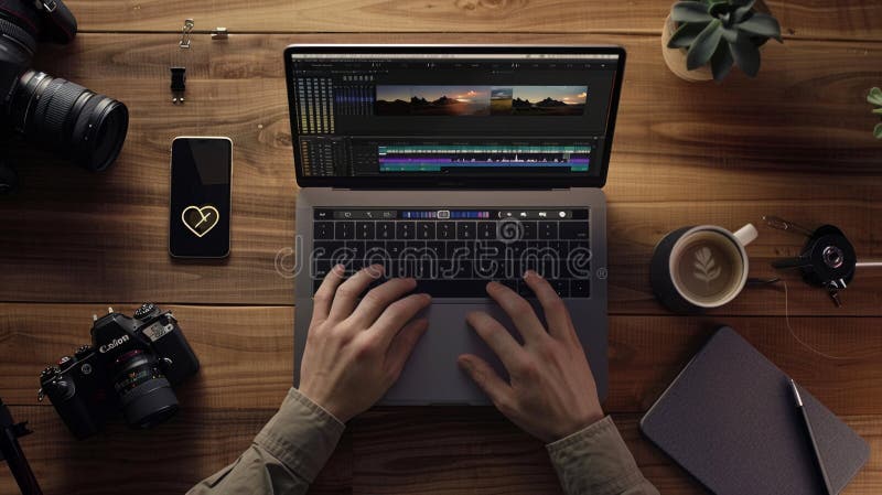 Hands are on a Laptop Keyboard with Video Editing Software on the ...