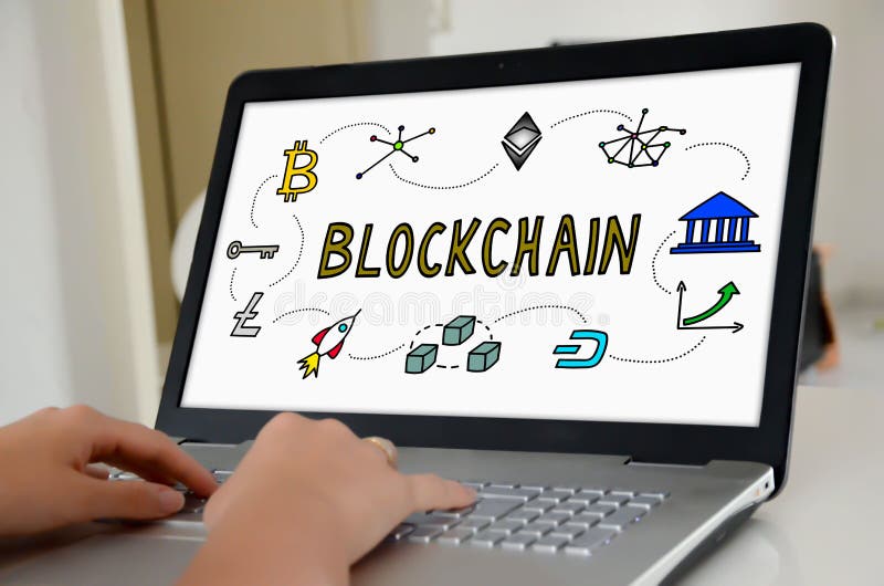 Blockchain Technology Concept on a Laptop Screen Stock Image - Image of ...