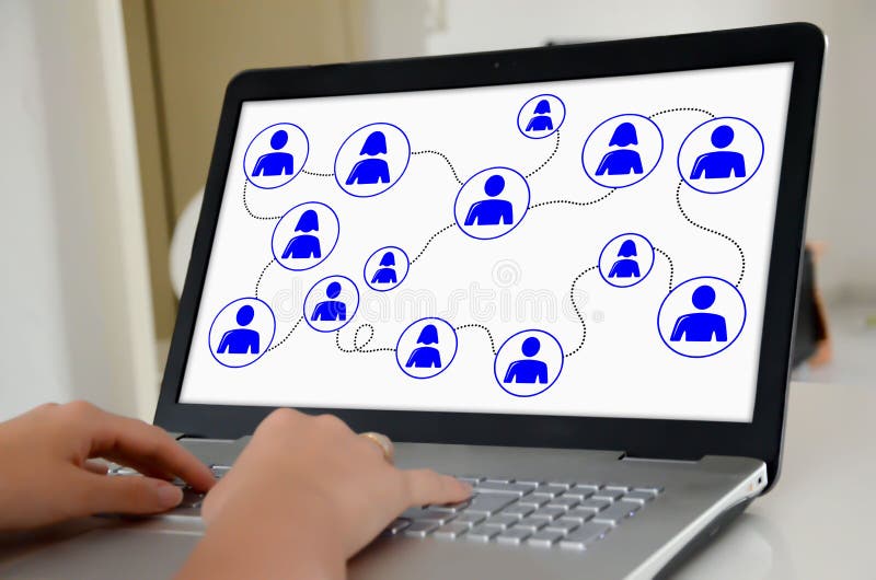 Social Network Concept on a Laptop Screen Stock Photo - Image of global ...
