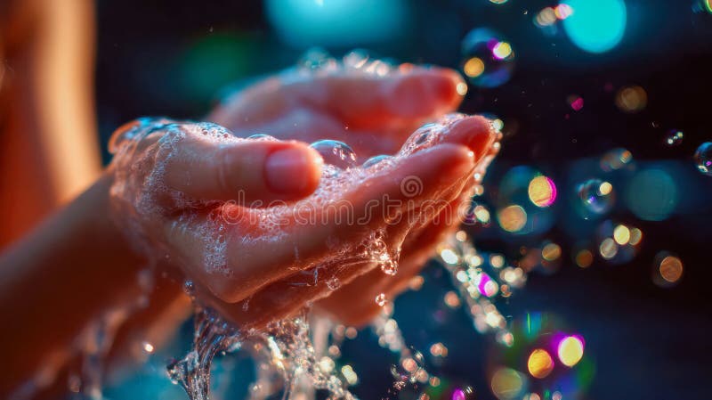 Hands Lathered in Soap Bubbles Under Running Water, Emphasizing Hygiene ...
