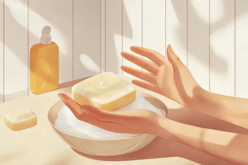 Hands Lathering with Bar Soap Stock Illustration - Illustration of ...