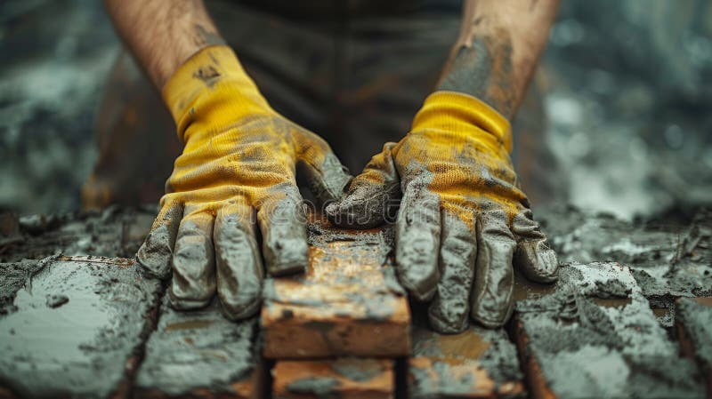 Hands Laying Bricks with Mortar. Stock Photo - Image of site ...