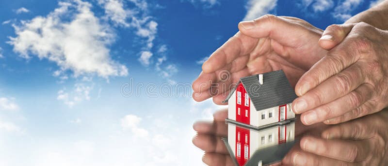 Hands Laying Protectively Around a House Stock Image - Image of ...