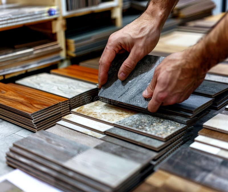 Hands are Lifting Various Samples of Materials from a Well-organized ...