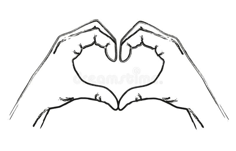 Hands Line Art. Hands Showing Heart Sign Stock Illustration ...