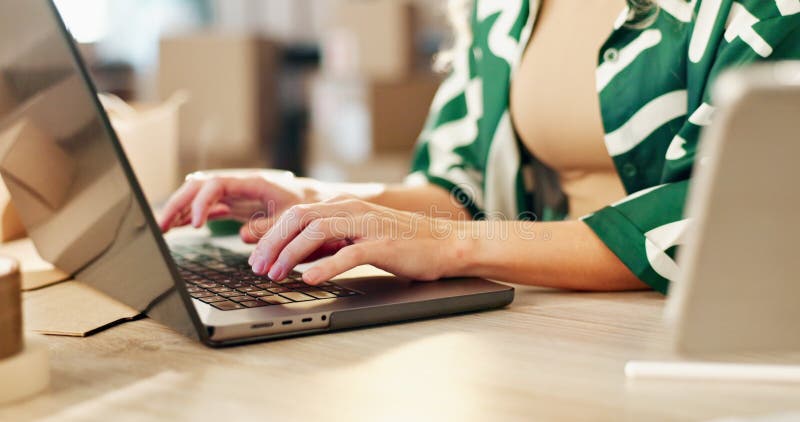 Hands, Logistics and Planning on Computer for Courier, Package and ...