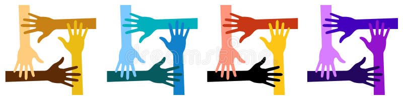 Hands Logo. Colorful Four Hands Icon Set. Volunteer Emblem. Vector ...