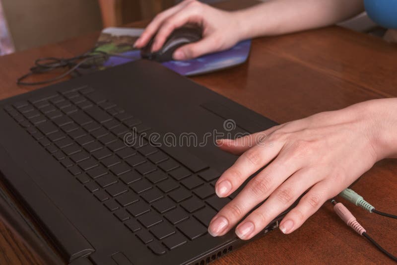 Hands with Long Fingers Over the Laptop Keyboard Stock Photo - Image of ...