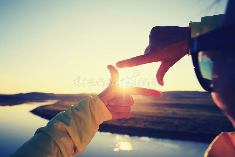 Human Hands Making a Frame Sign Stock Image - Image of sunset, nature ...