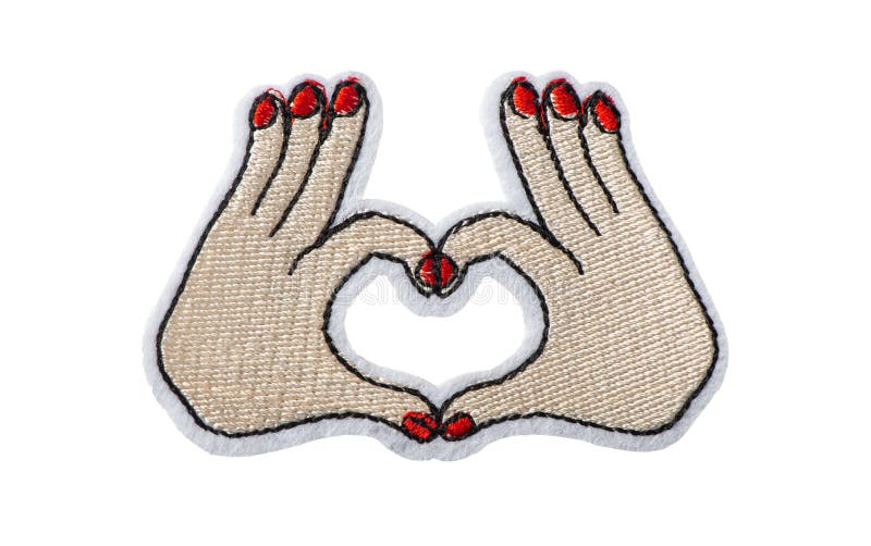 Hands Making Heart Shape, Embroidered Batch Isolated on White ...